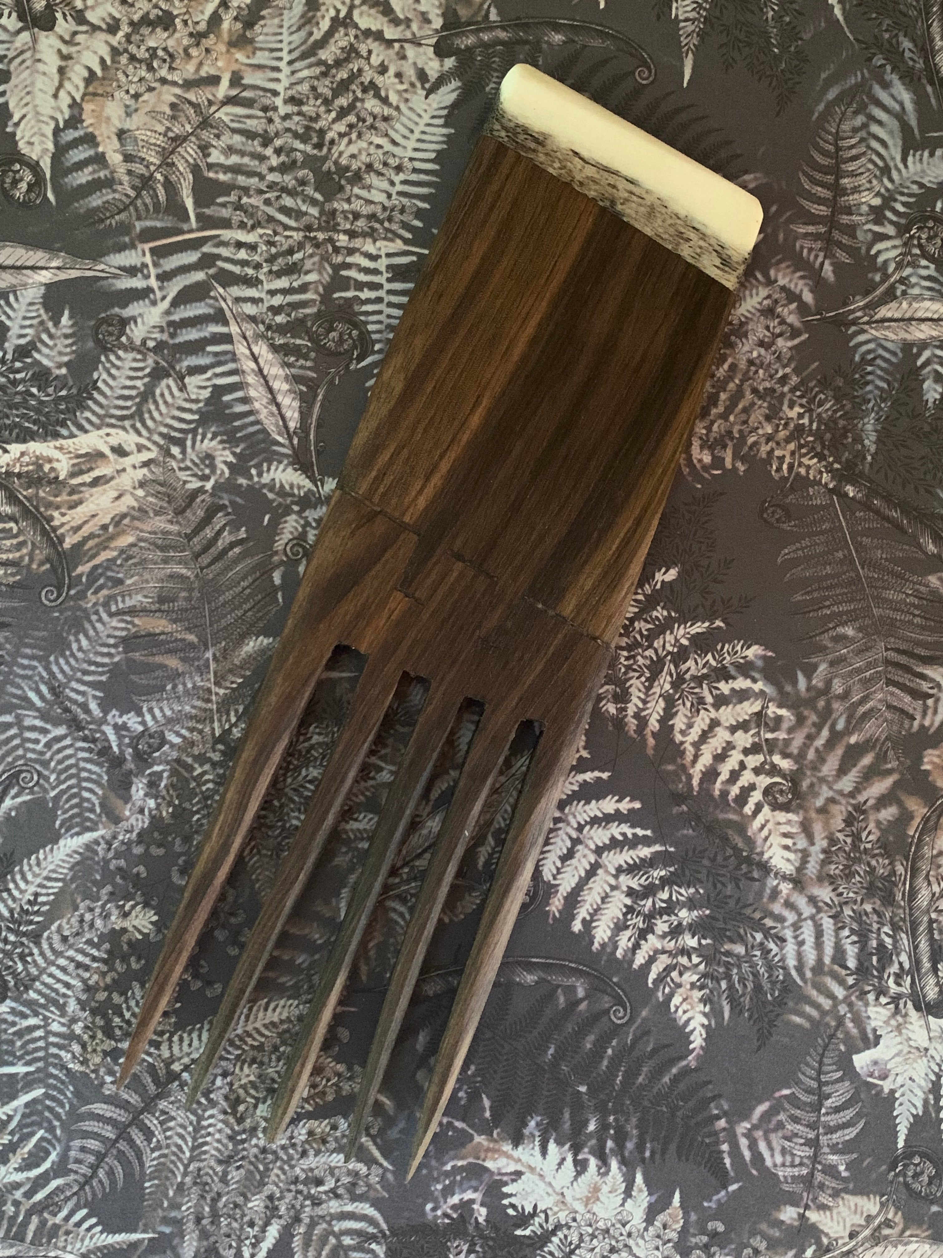 Maori Design Heru Hair Comb with Deer Antler Feature (wide) by Shayne O ...