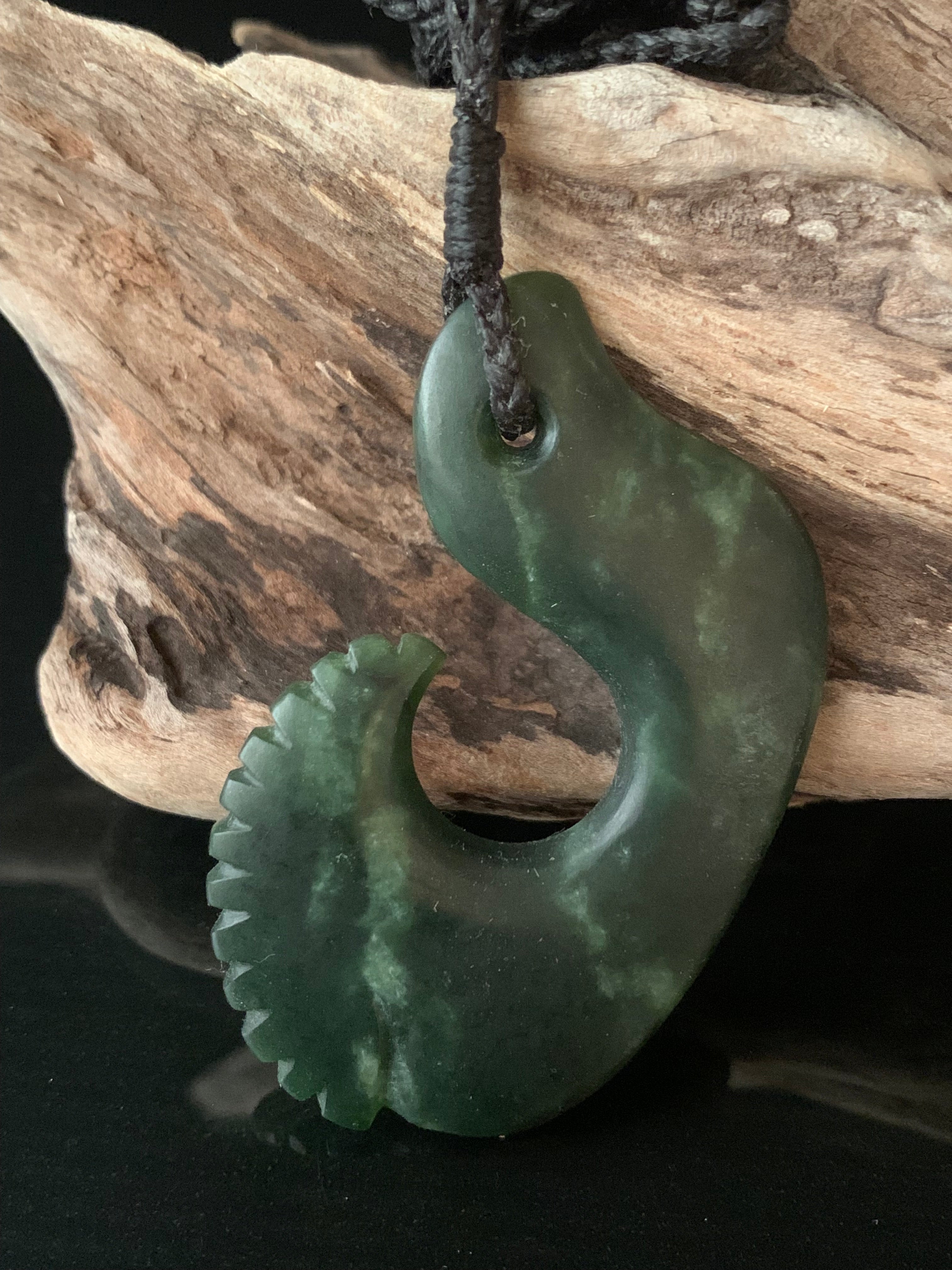 NZ Greenstone Jade Pounamu Hei Matau Fish Hook 54mm – silverferngallery